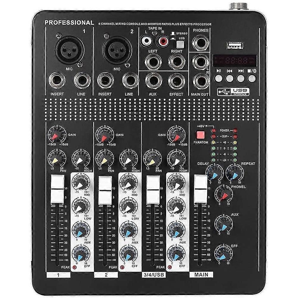 Bluetooth 4-Channel Mic Line Audio Mixer Mixer with 3-Band EQ 48V ...