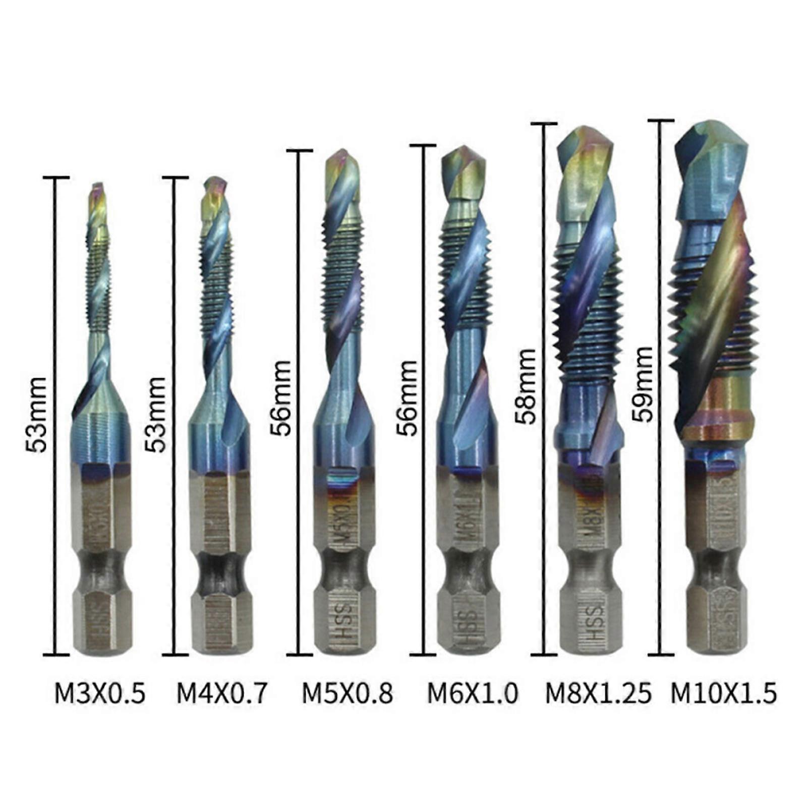 12pcs Drill Tap Bits, M3 M4 M5 M6 M8 M10 Metric Thread Hss Drill And Tap Bits 1/4" Hex Shank ...