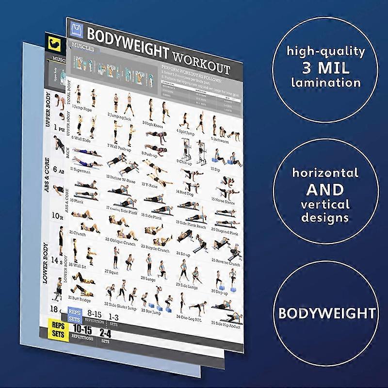 Bodyweight Exercise Poster Set Laminated 2 Chart Set Men and Women Body ...