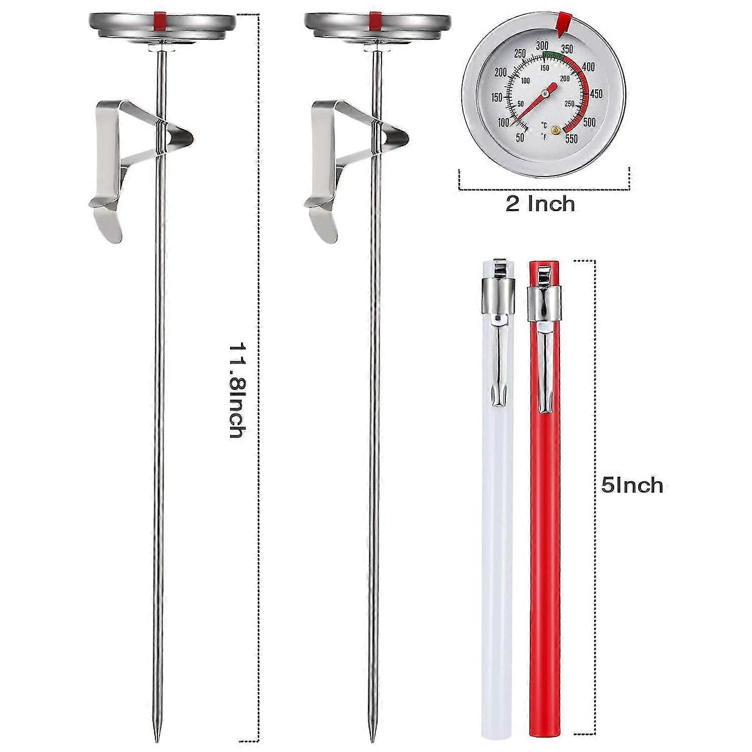 2 Pieces Stainless Steel Thermometer Read Dial Thermometer 11.8 Inch Long Stem Fry Thermometer ...
