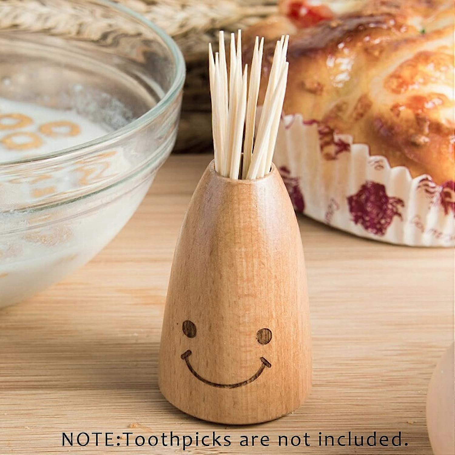 Toothpick Holder,Wooden Tooth Pick Dispenser,Cute Smiling Face Wooden ...
