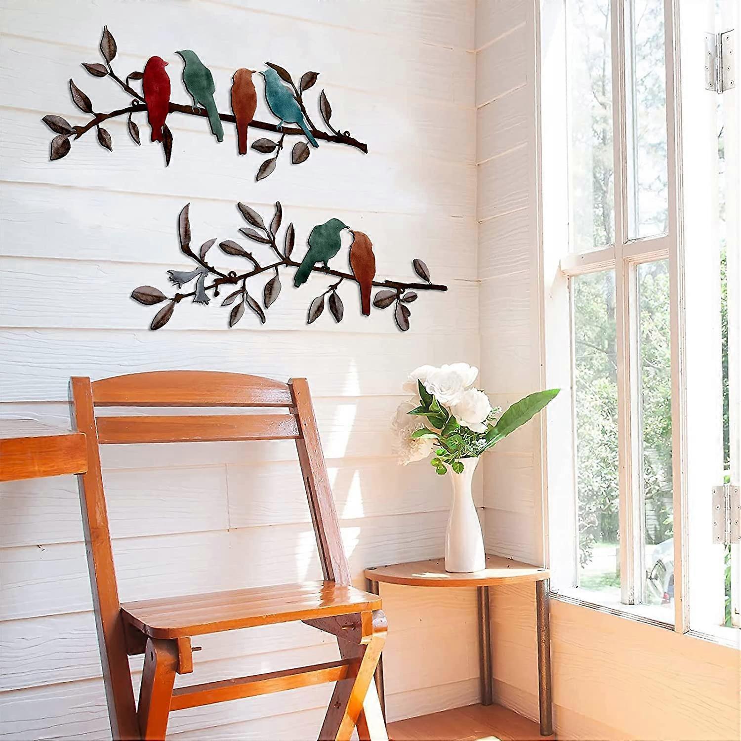 2 Pcs Metal Birds on Branch Wall Sculpture, Vivid Metal Birds Wall ...