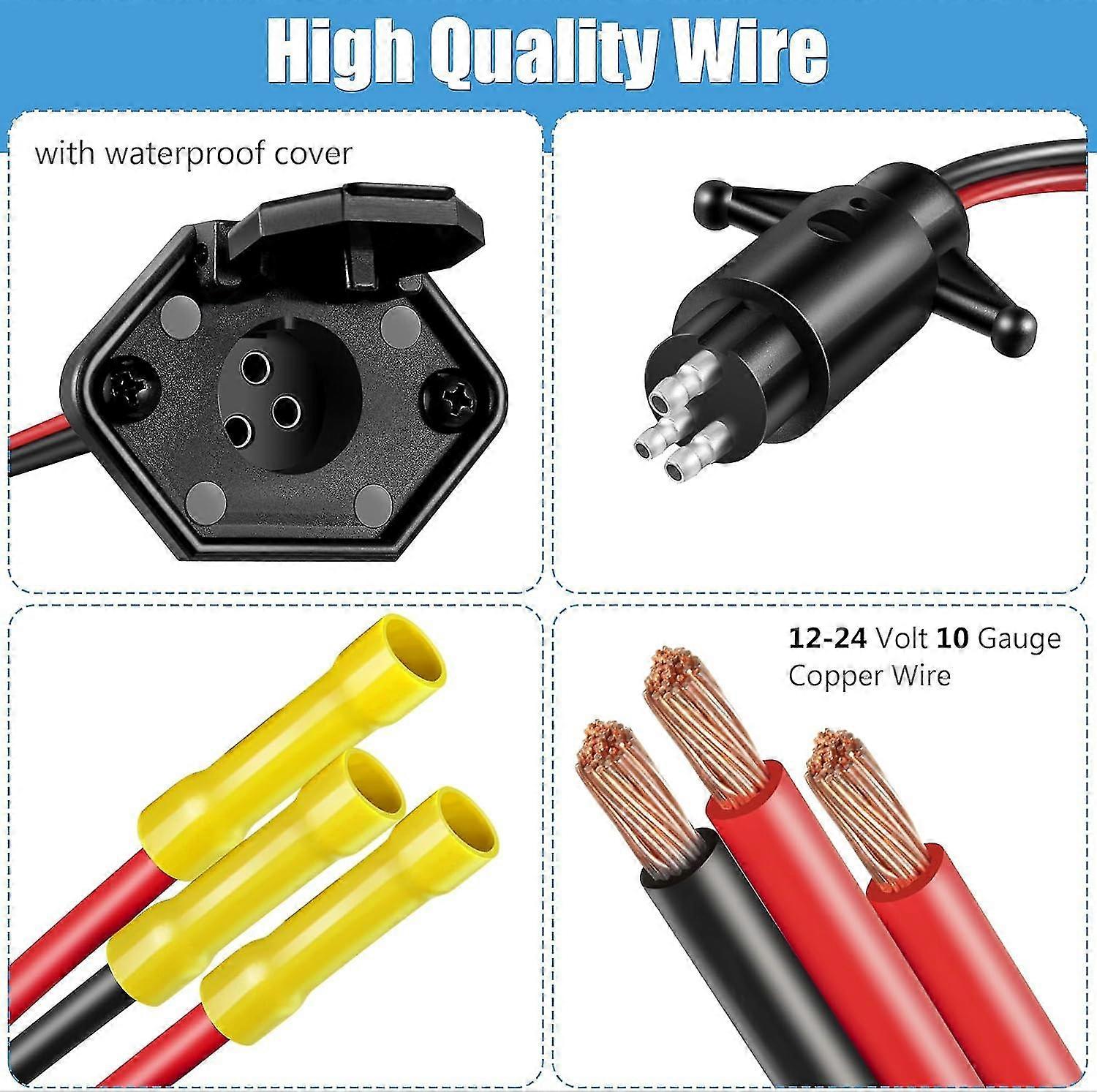 12-24V 10 Gauge 3 Wire Trolling Motor Plug and Receptacle Set for ...