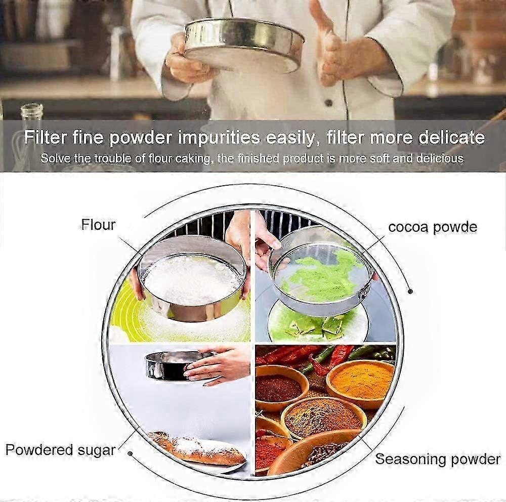Stainless Round Handheld Stain Steel Flour Sieve Fine Mesh Powdered ...
