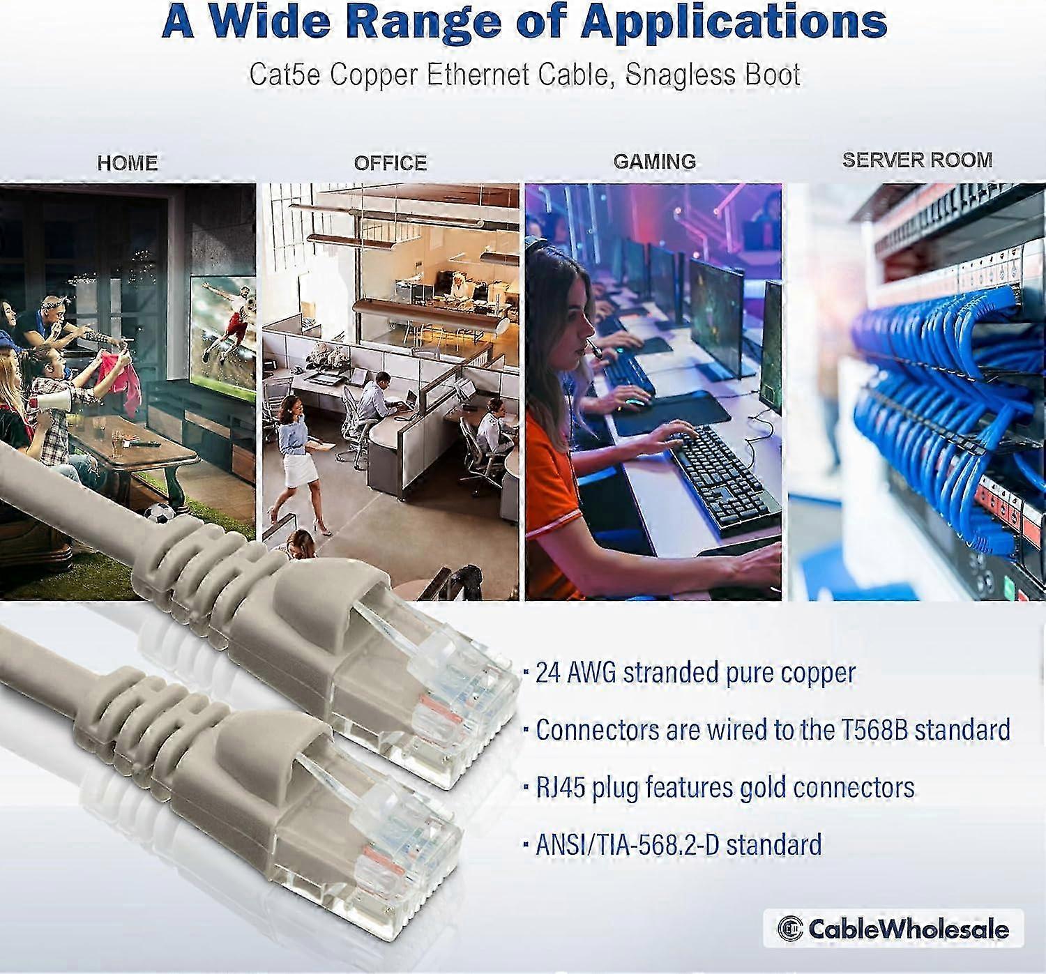 200 Foot Cat5e Ethernet Cable with 24AWG Stranded Copper, RJ45 Gold ...