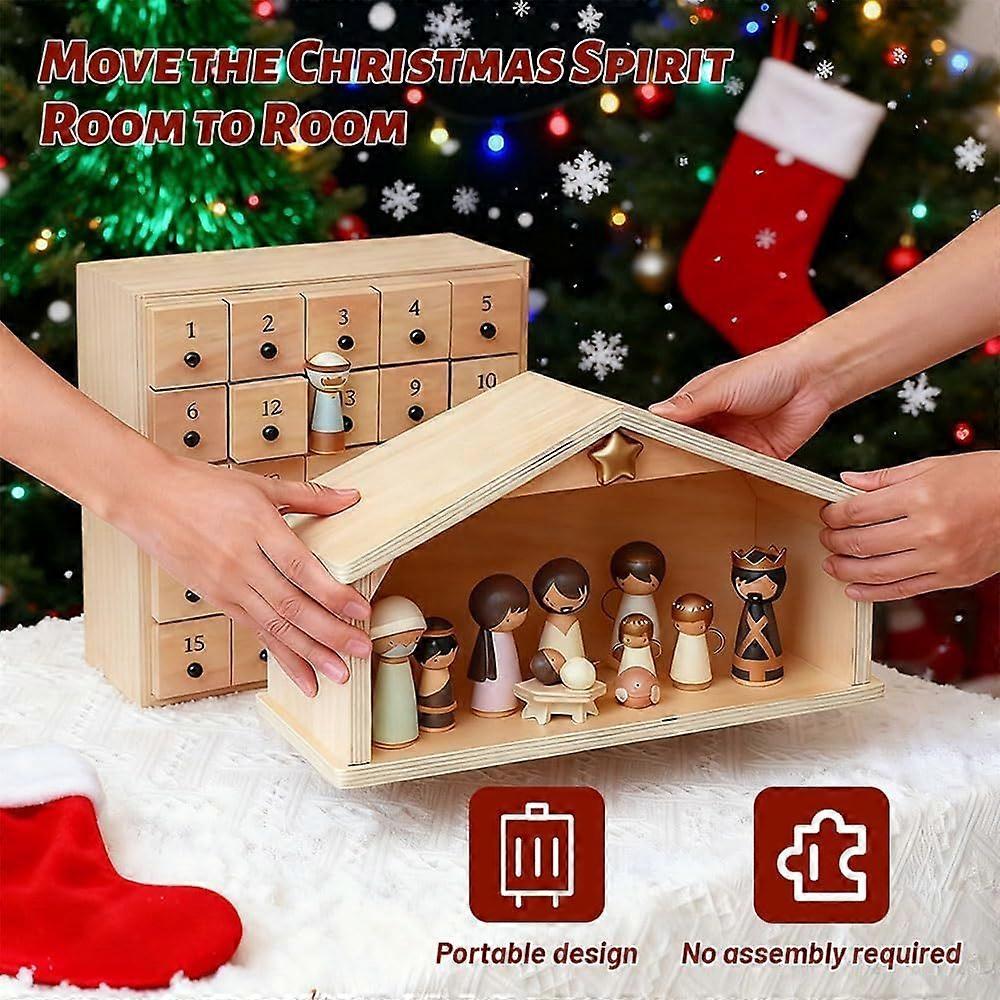 The Rescuer Nativity Advent Set, Wooden Calendar Advent with 25 Drawers ...