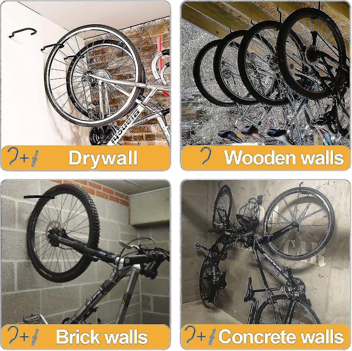Bike Hooks For Garage Wall, 6 Pack Heavy Duty Bicycle Hanging Hooks ...