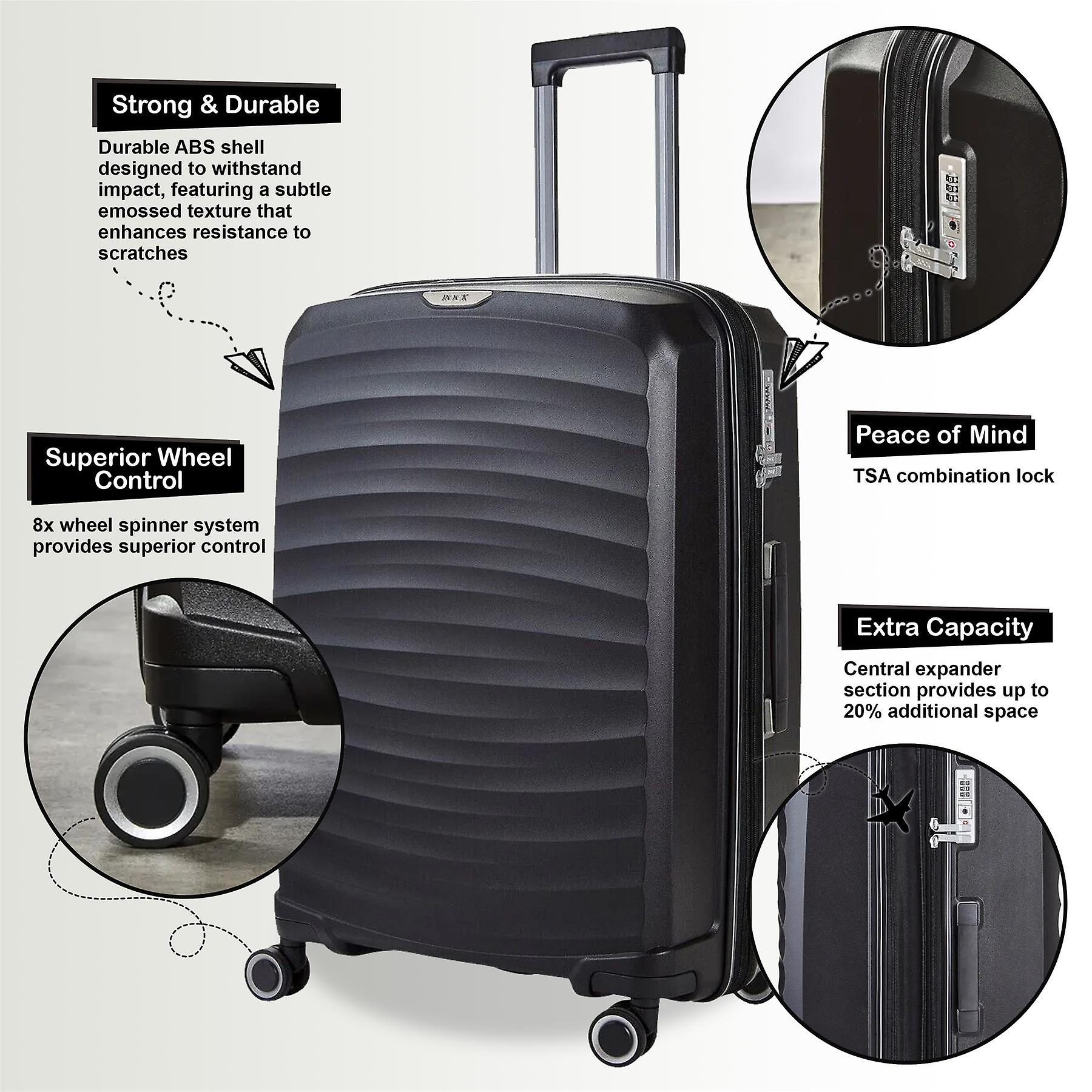 Hard Shell Classic Black Suitcase Set 8 Wheel Cabin Luggage Trolley ...