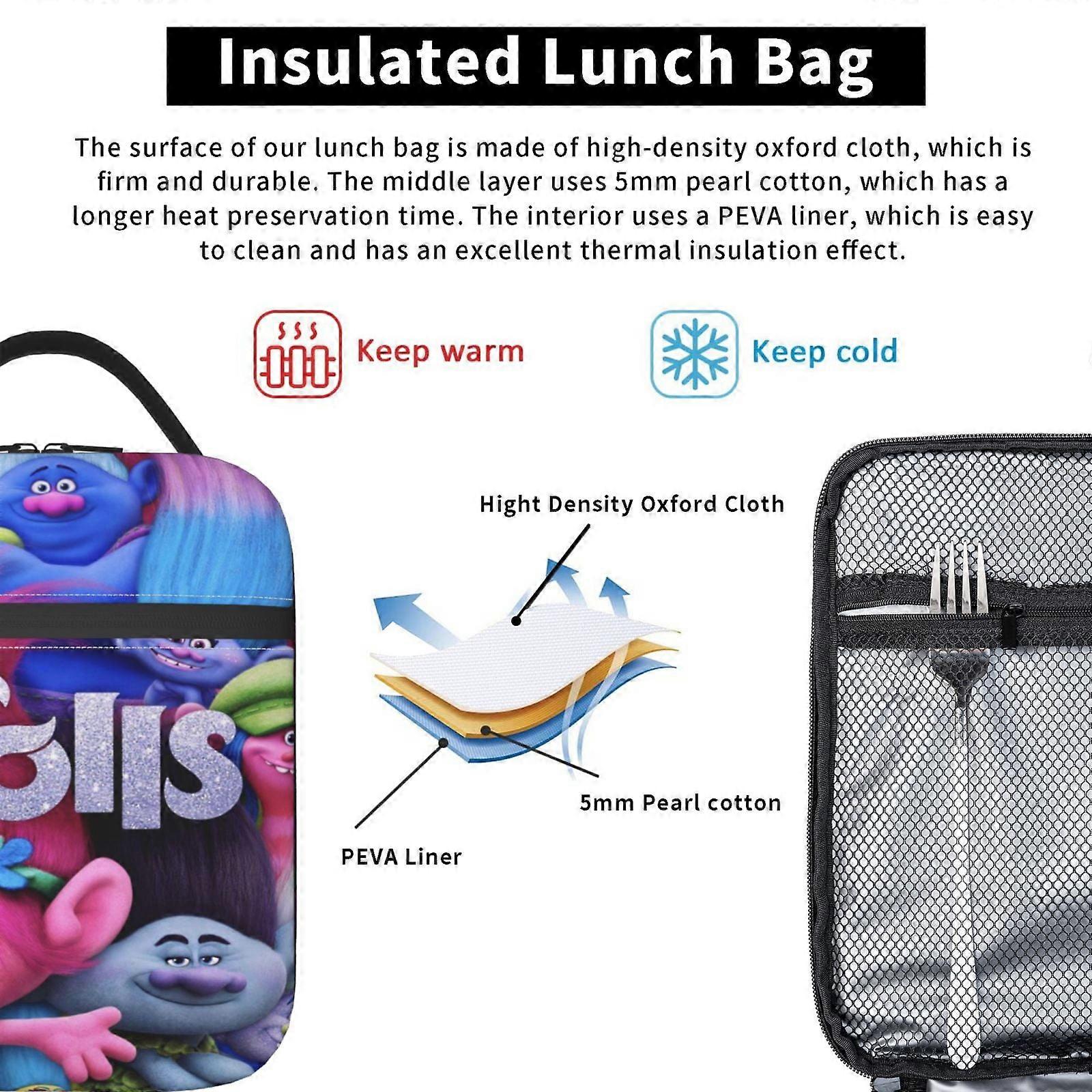 Anime Cartoon Trolls World Tour Lunch Box - Insulated Lunch Bag For ...