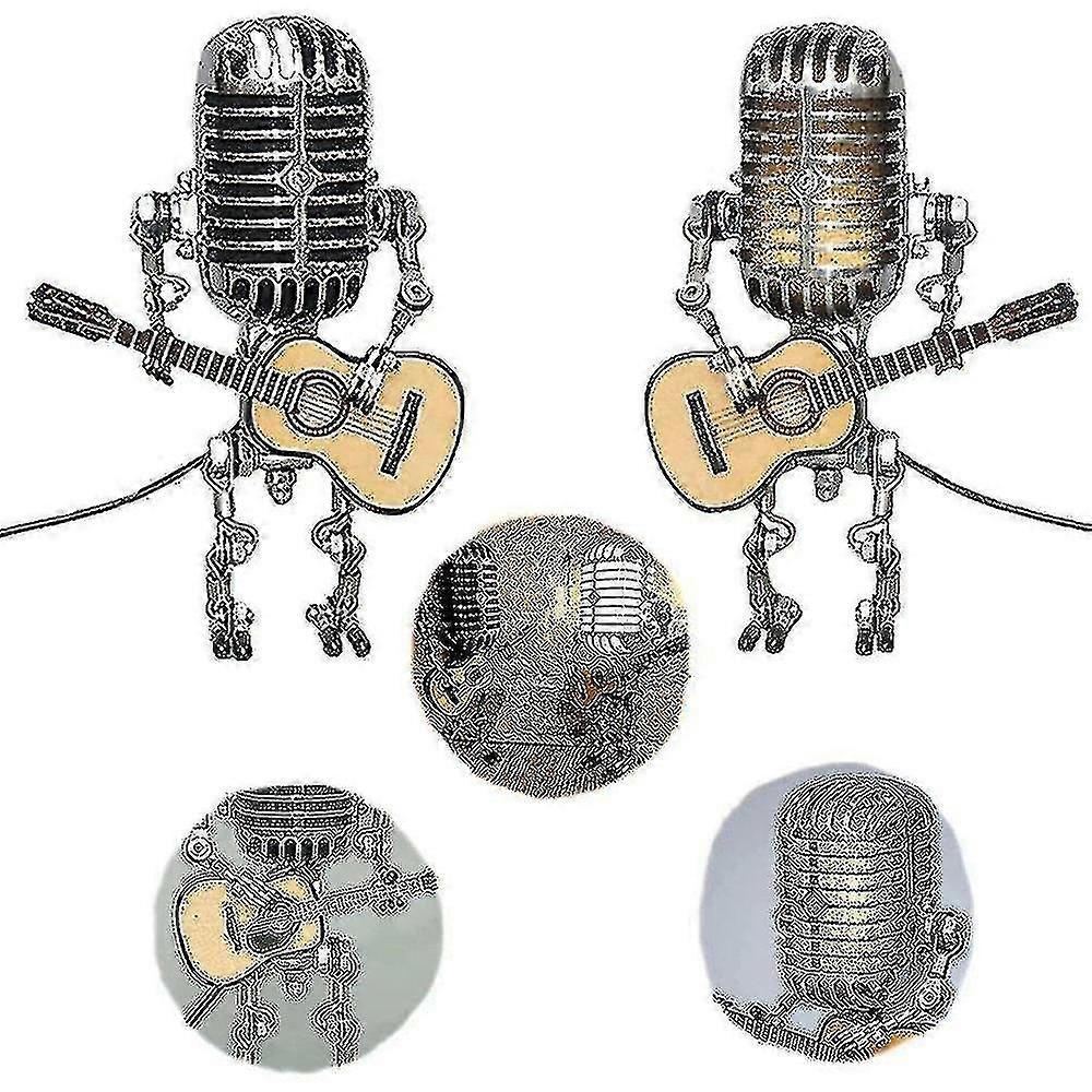 Microphone Table Lamp Retro Vintage Microphone Desk Robot With Guitar ...