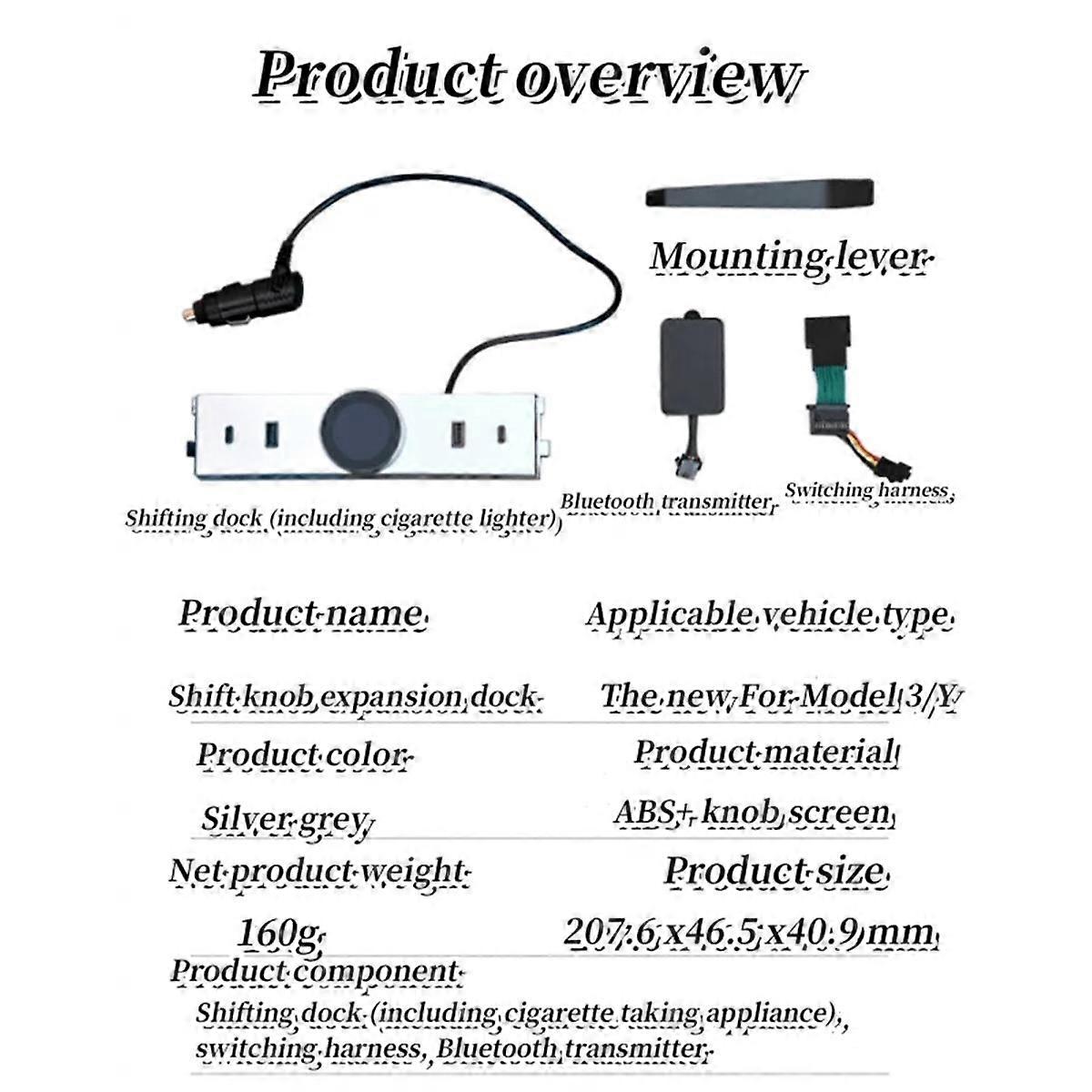 For Model 3 Car LCD Gear Shift Button Control Docking Station USB Type ...