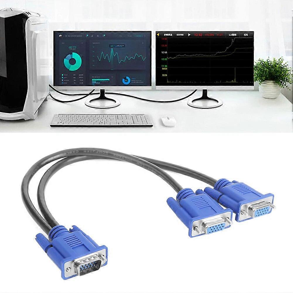 VGA Splitter Cable 1 Computer to Dual 2 Monitor Adapter Y Splitter Male ...