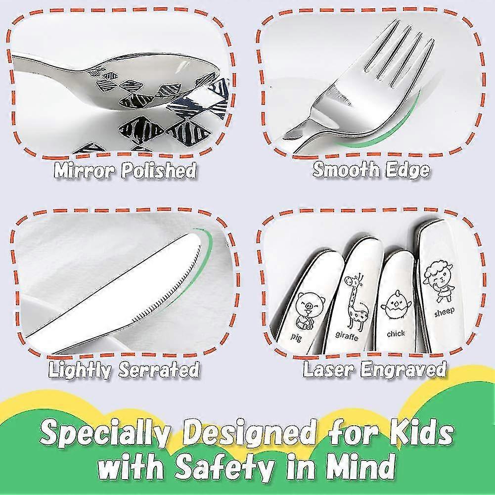 Kids Silverware Set Toddler Utensils 18/8 Stainless Steel 4pcs Fork ...