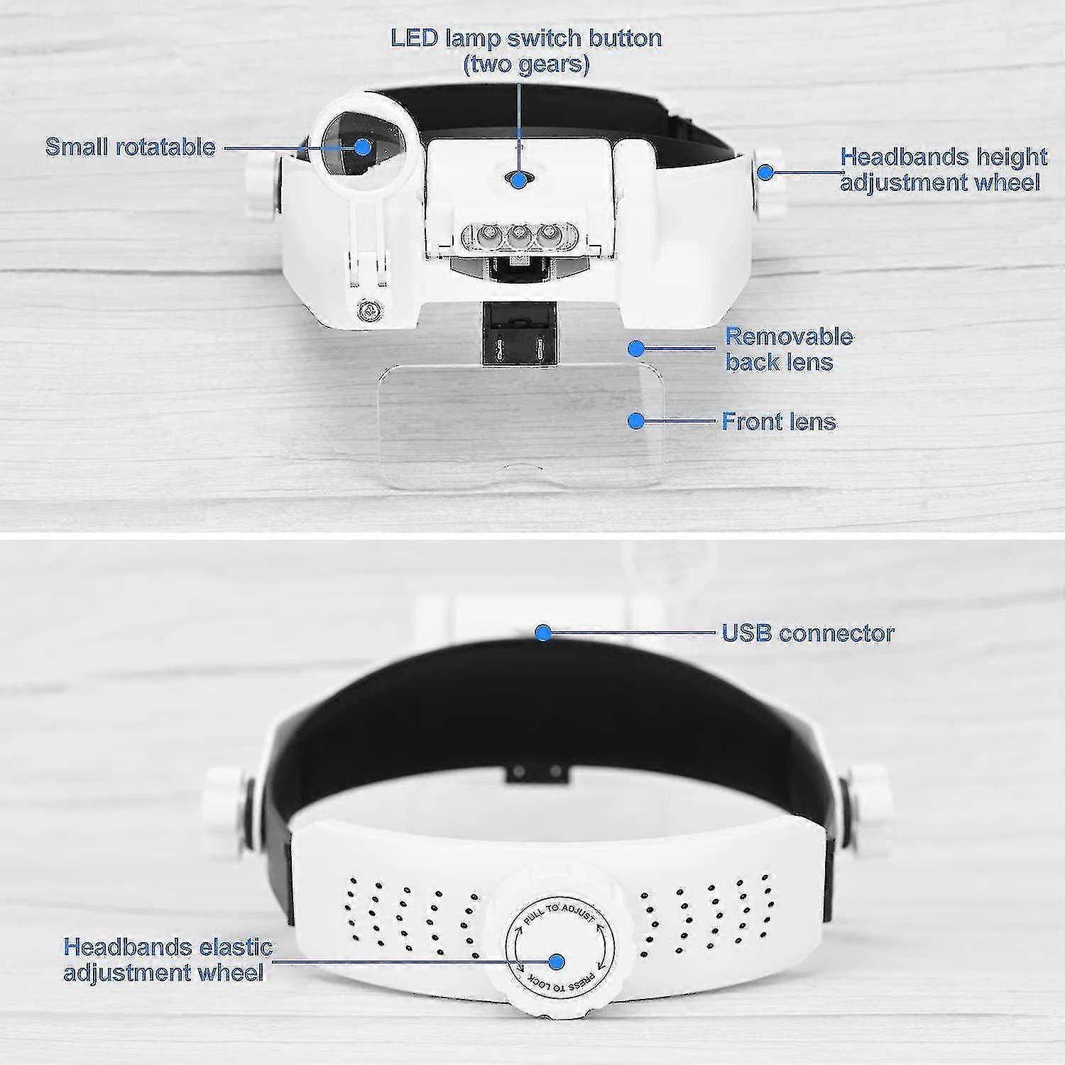 Headband Lighted Magnifying Glasses With Led Light,head Mount Magnifier ...