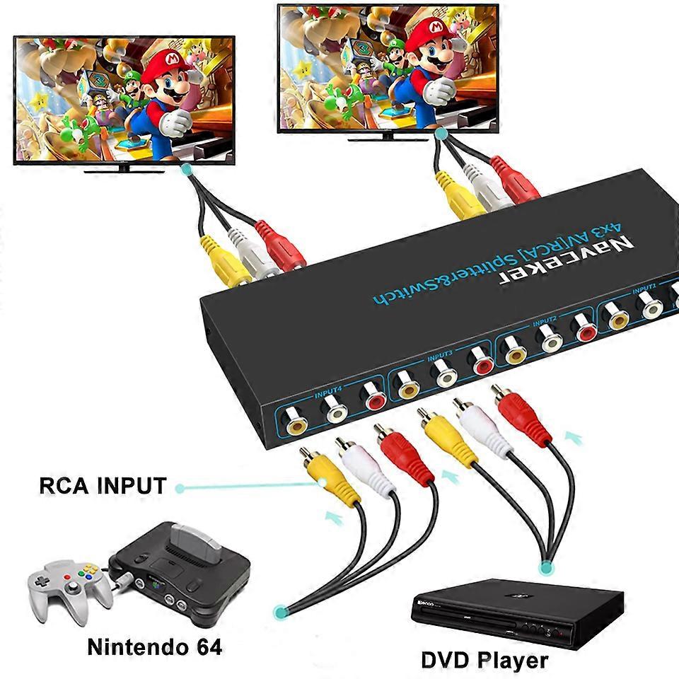 4 Ports AV Signal Inputs Composite RCA AV Switcher Splitter Audio Video ...