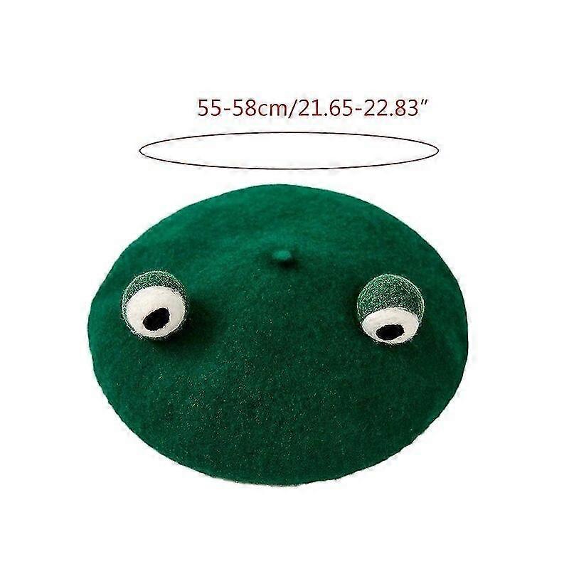 Green Frog Eyes Beret Cap Winter Warm Faux Wool Kawaii Vintage Artist ...