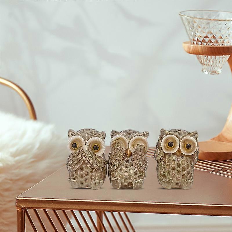 3Pcs Owl Statue Realistic Looking Creative Postures Resin Animal Owl ...
