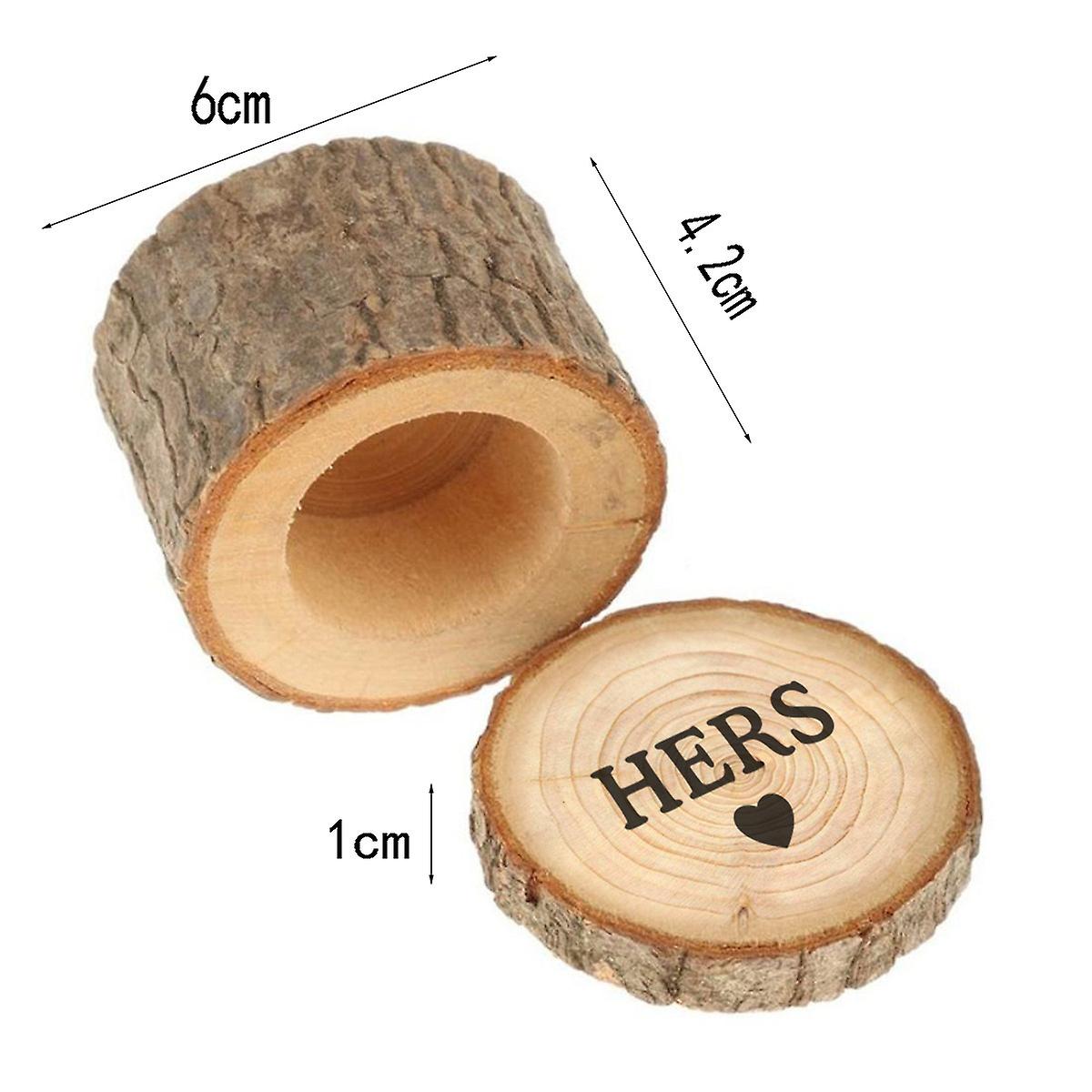 A Pair Of Wedding Wooden Ring Boxes (diameter 6cm, Hers, His), With ...