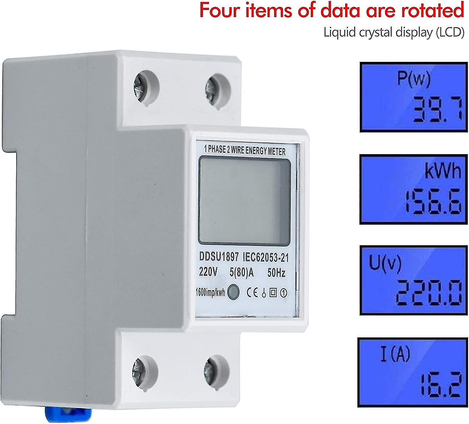 Lcd Digital Electricity Meter Ac Meter Top-hat Rail Kwh Meter 5(80) A ...
