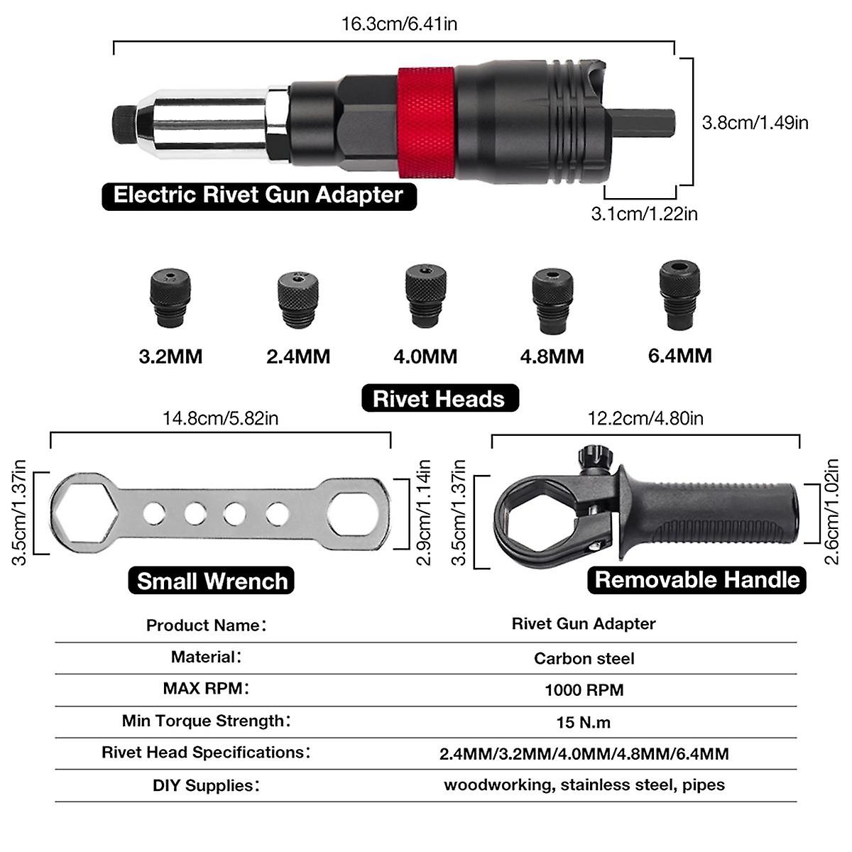Cordless Riveting Machine Kit 2.4mm/3.2mm/4.0mm/4.8mm/6.4mm Insert Nut ...