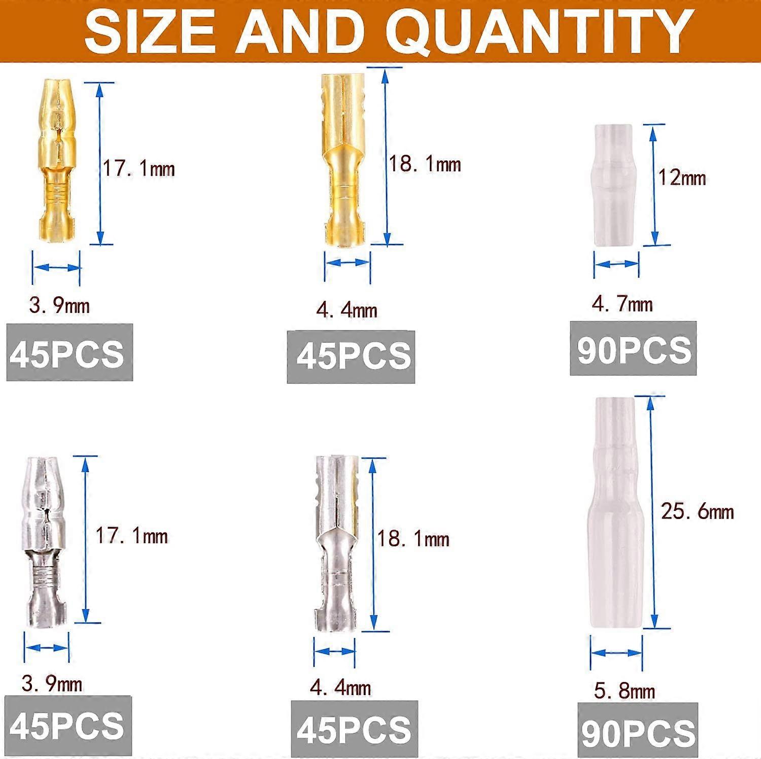 Brass Bullet Connectors Kit, 360PCS 3.9mm Bullet Terminal Connector ...