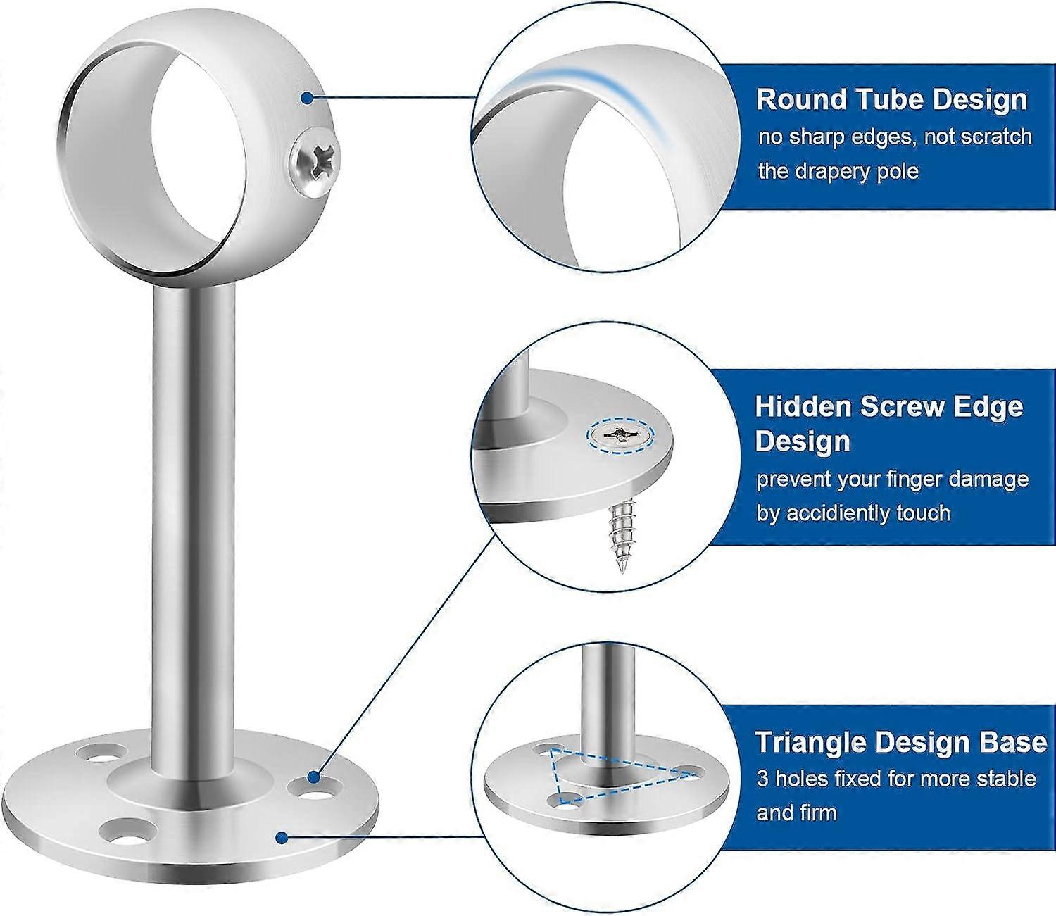 4Pcs Ceiling Curtain Pole Brackets, Heavy Duty Metal Curtain Rail ...