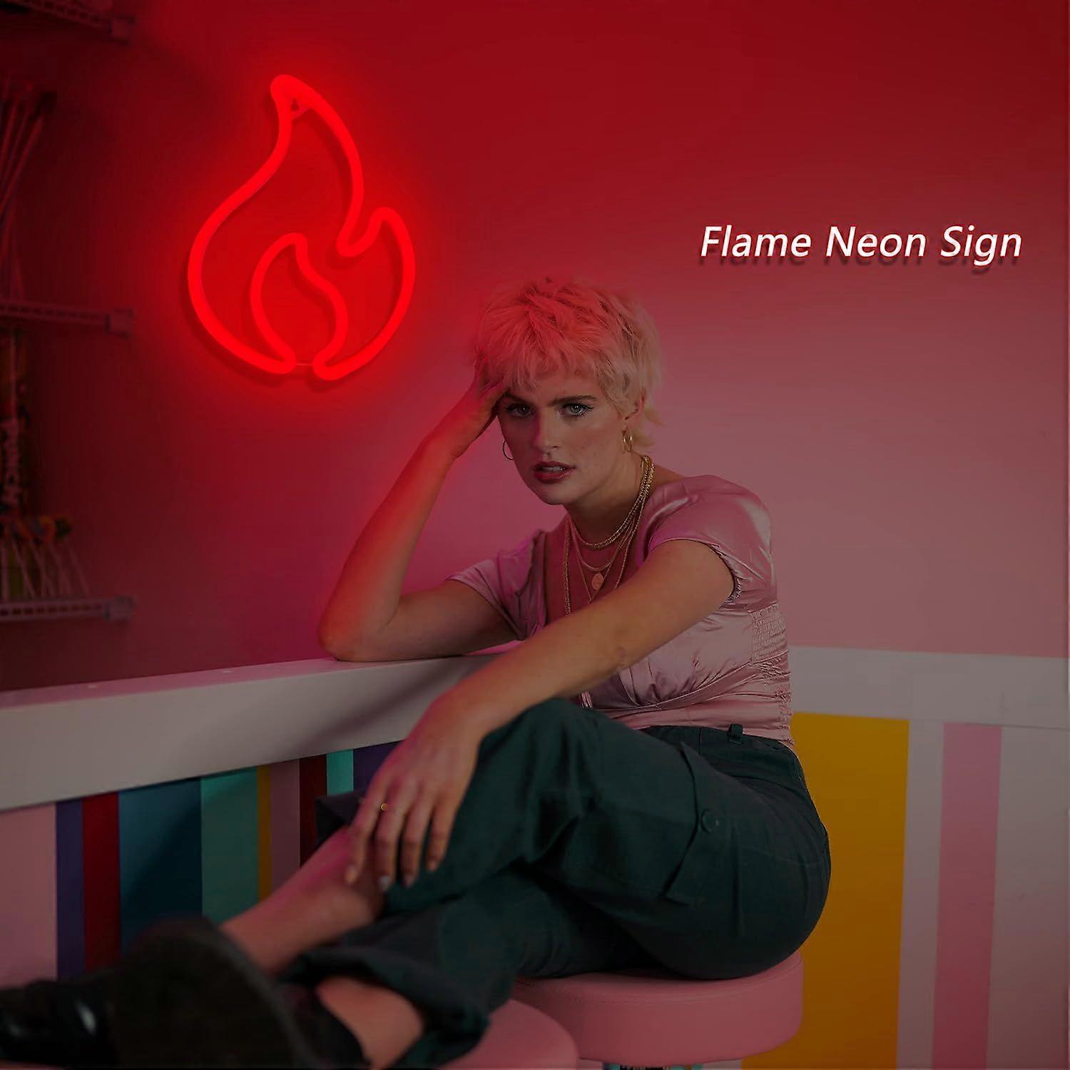 Hanging Flame Shaped Light, USB or Battery Powered Fire Neon Sign for ...