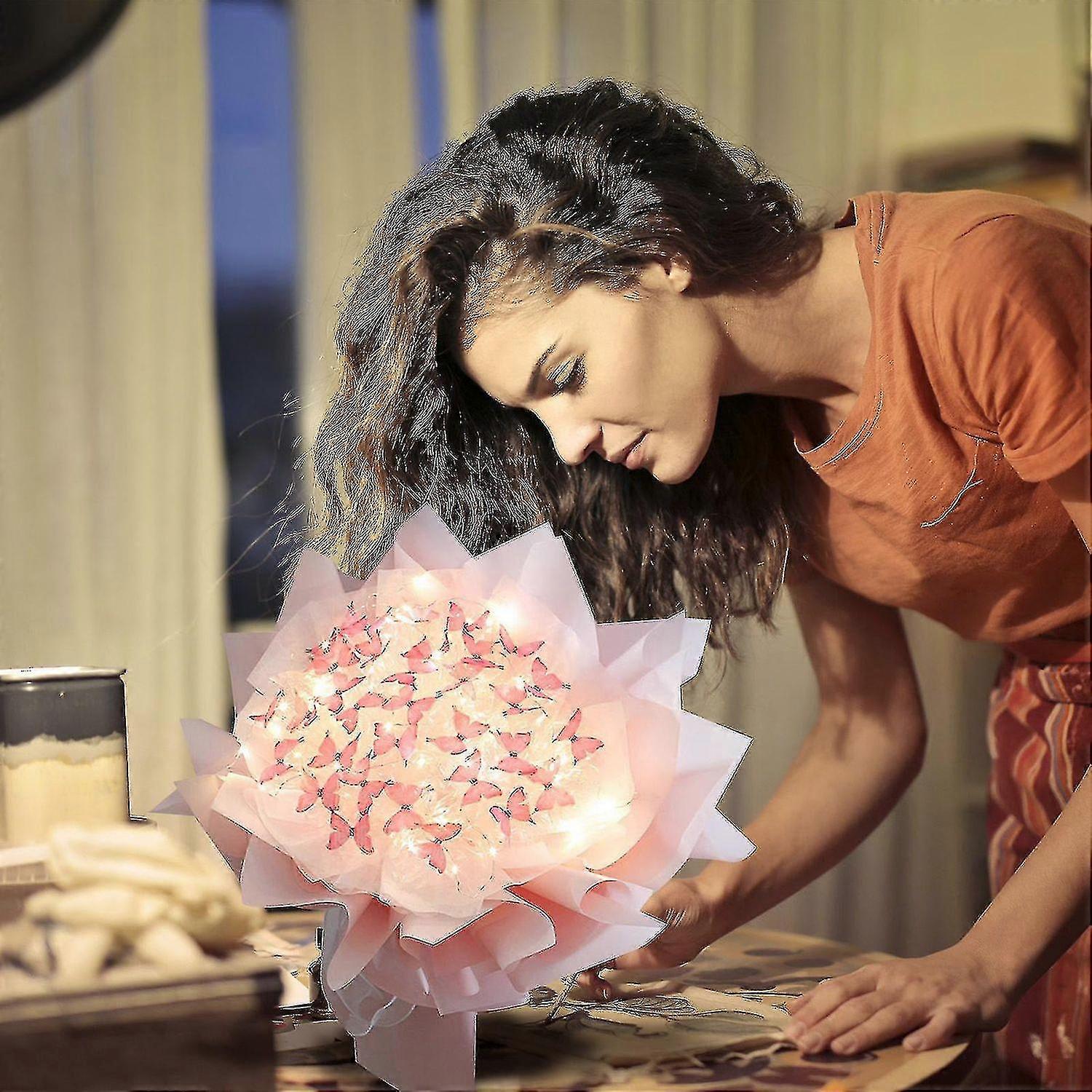 33pc LED Light-Up Butterfly Floral Bouquet, Romantic Gift for Valentine ...