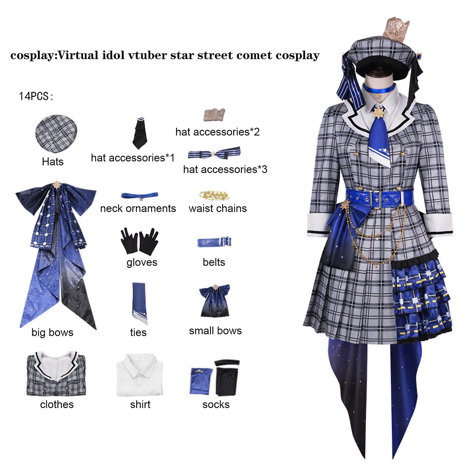 Hololive Virtual Idol Vtuber Star Street Comet Cosplay Plaid Song Suit Cos Skirt | Fruugo CA