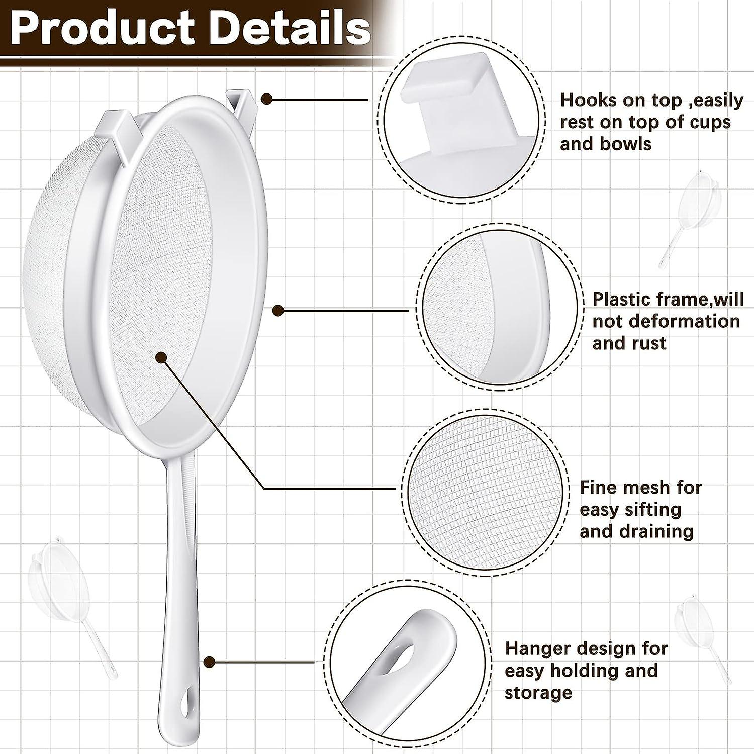 3 Piece Plastic Nylon Mesh Strainer Funnel With Handle Dual Ears Fine ...