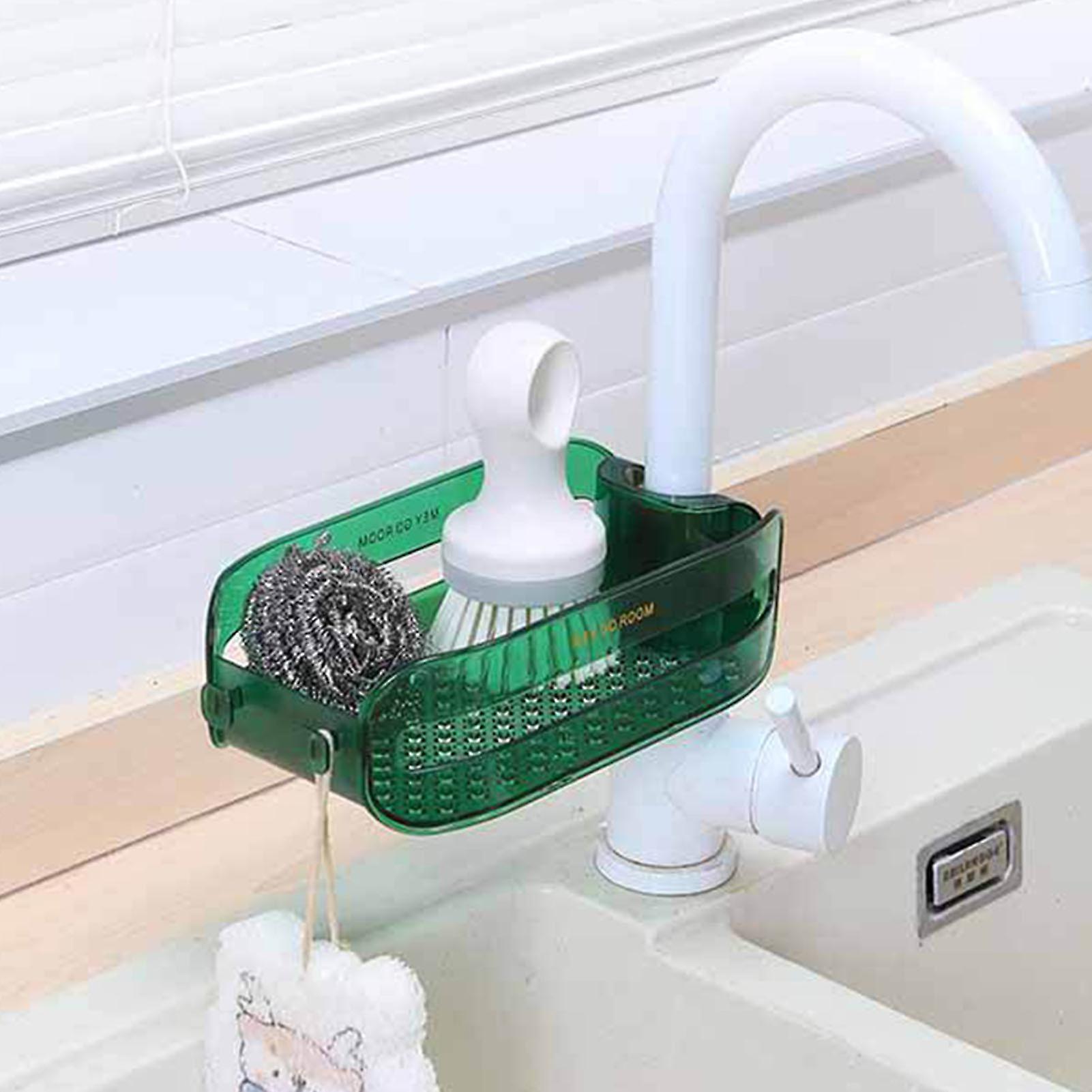 Over Faucet Kitchen Sink Caddy Faucet Drainage Shelf With 2 Hooks For ...