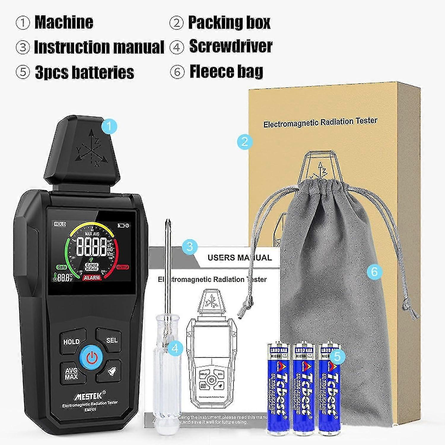 Emf Meter, Radiation Detector Lcd Color Screen, Hand-held Digital ...