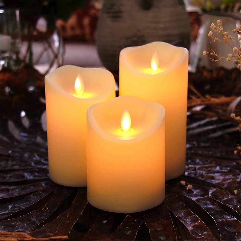 Set of 3 Flickering Flameless Candles, Outdoor Indoor Operated LED ...