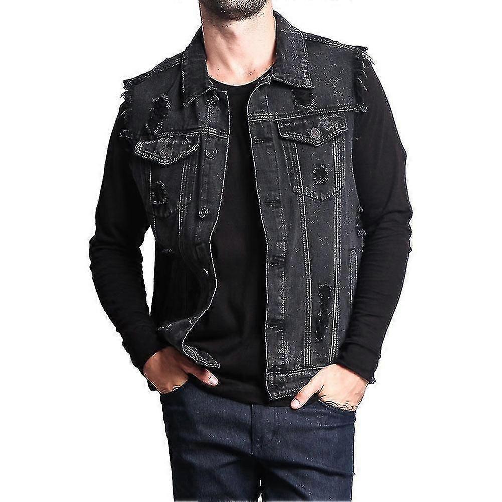 Men's Fit Retro Ripped Denim Vest Sleeveless Jean Vest And Jacket ...