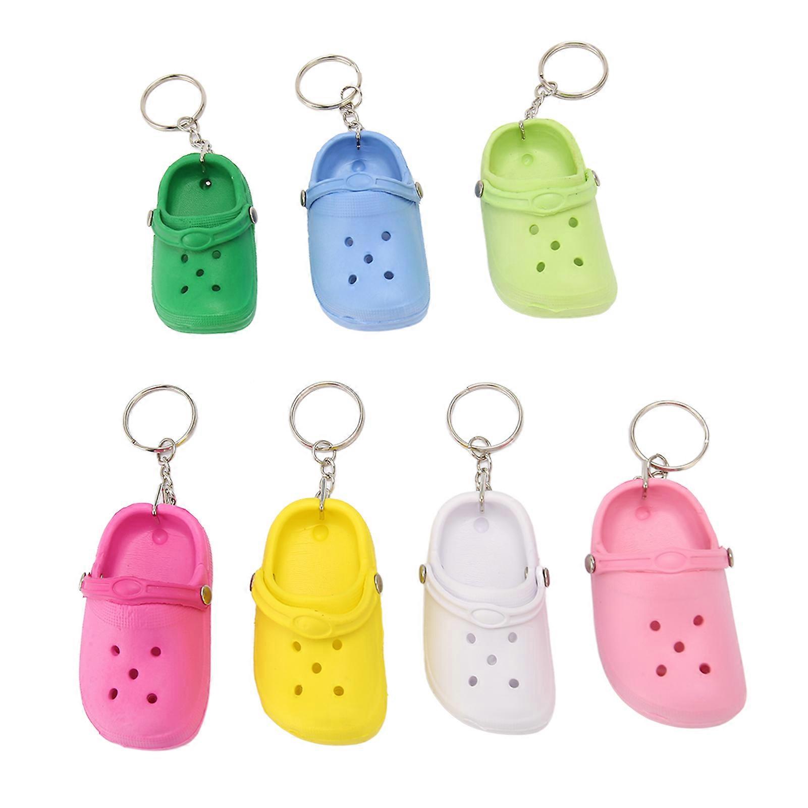 7pcs Silicone Slipper Key Chains Cute Soft Hole Sandals Key Ring Shoe ...