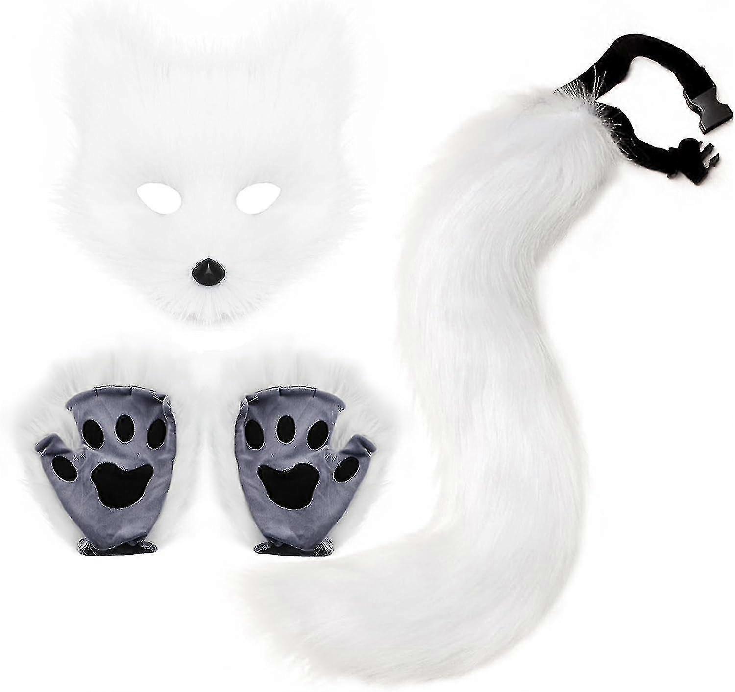 Faux Fur Fox Cat Costume Set Plush Mask Fluffy Paw Gloves | Fruugo UK
