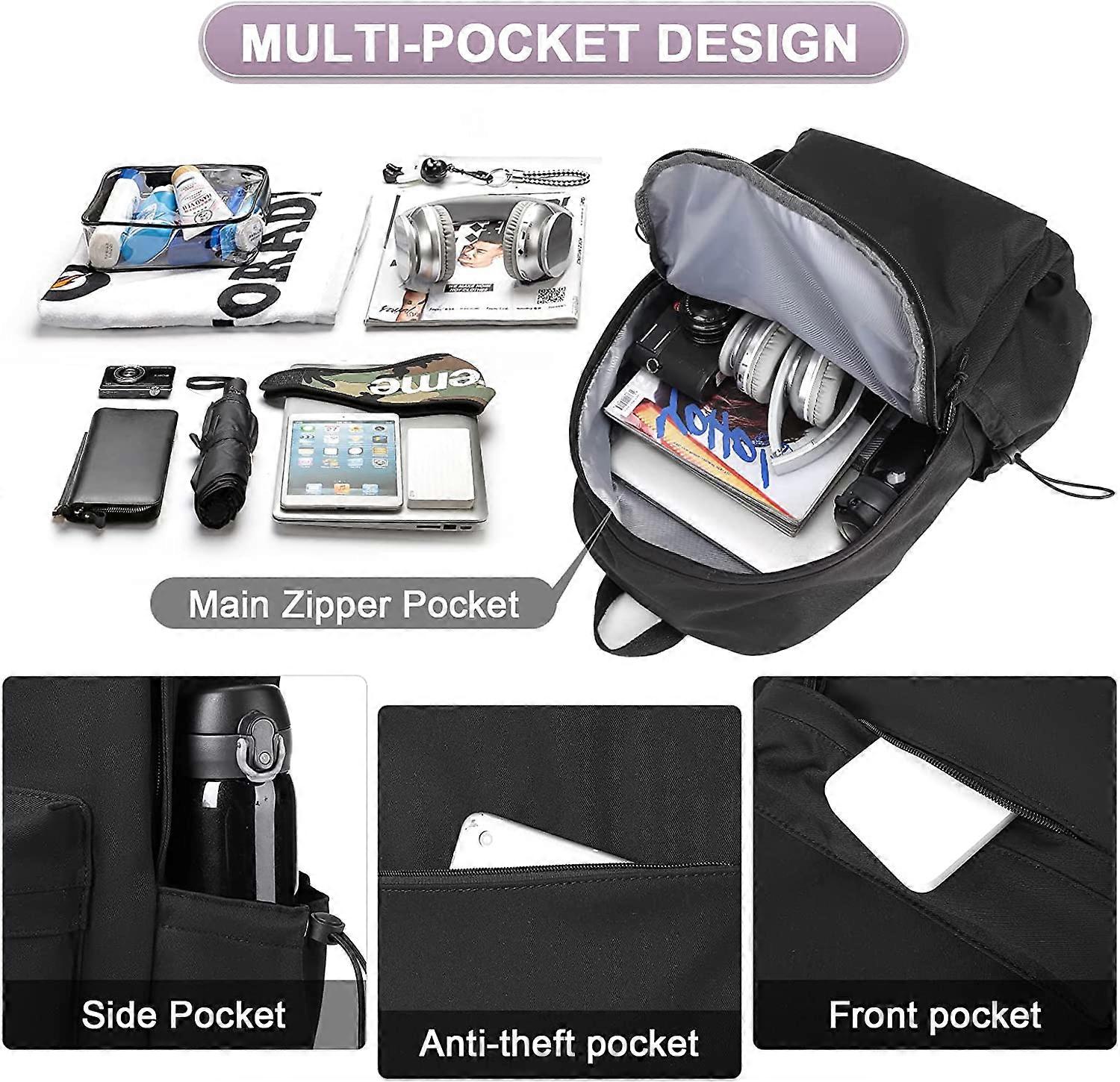 Black Backpack Lightweight School Bag Bookbag Waterproof High School ...