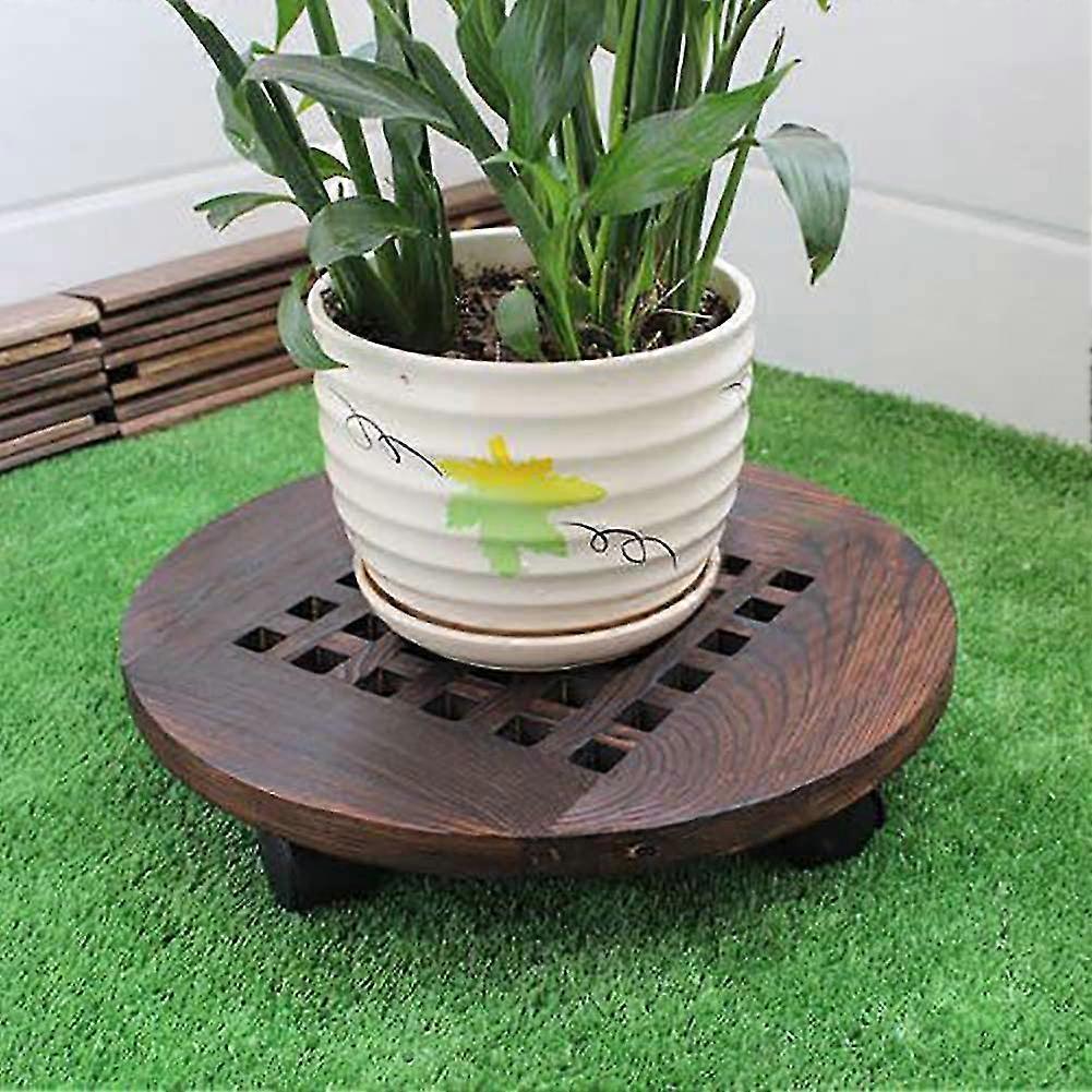 Wooden Planter Caddy Potted Plant Stand With Wheels, Rolling Round ...