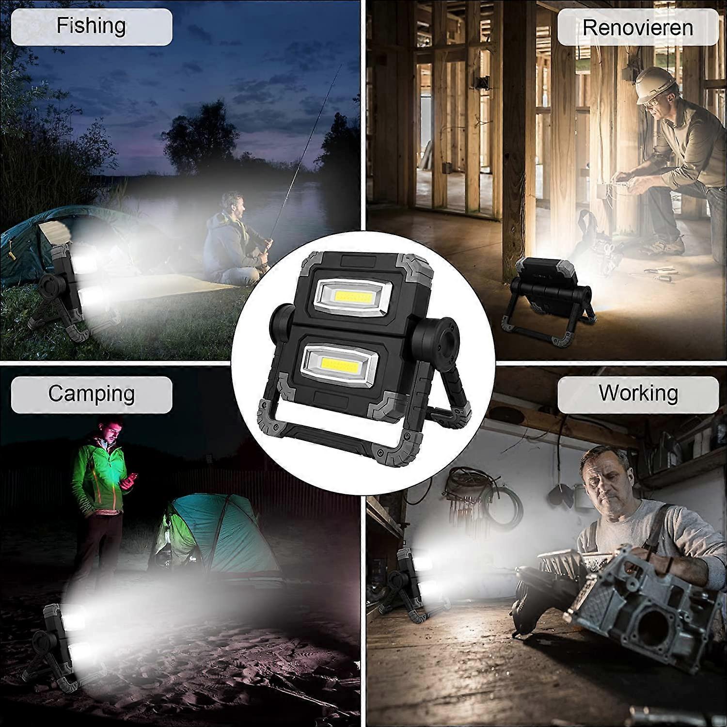 Rechargeable LED Work Light, 2 COB Headlights, 3 Modes, 20W 5000mAh ...