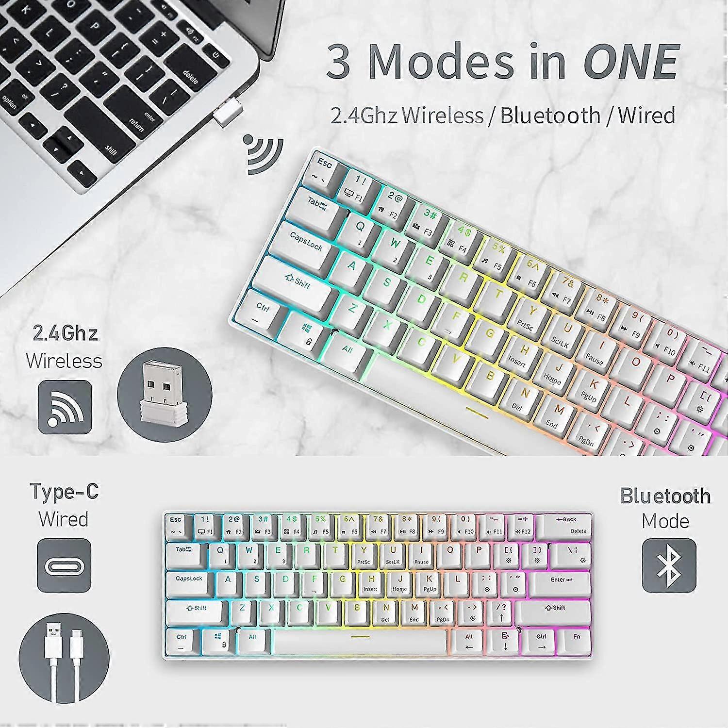 Rk Rk61 Rgb Wireless/wired 60% Compact Mechanical Keyboard, 61-key ...