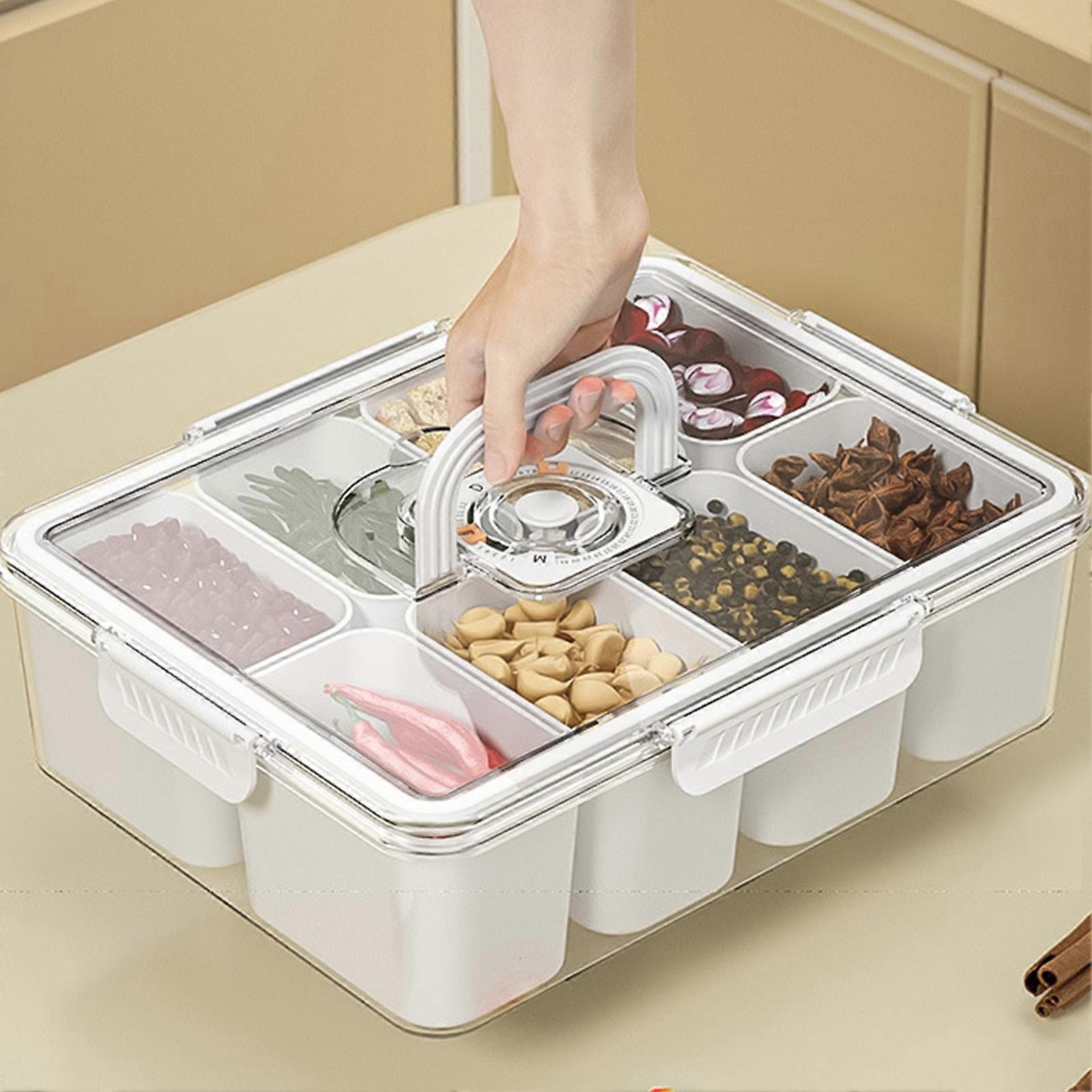 Salad Crisper Snack Box with Lid 8 Compartments Cutlery Storage Food ...