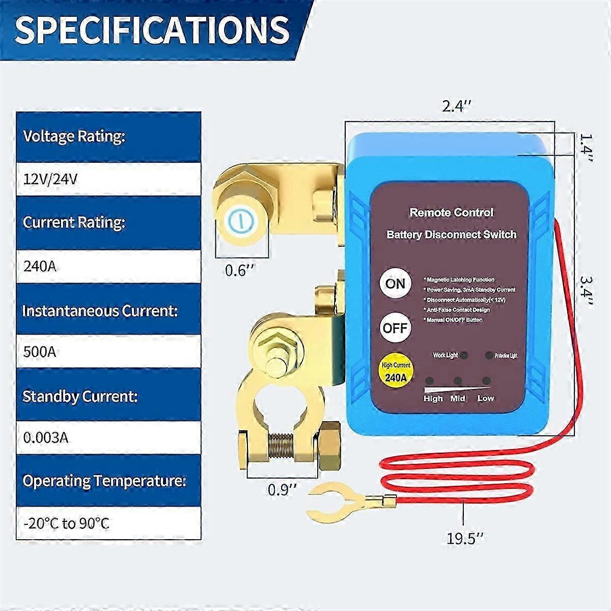 12V 240A Remote Battery Disconnect Switch, Automatic Power Off Switch ...