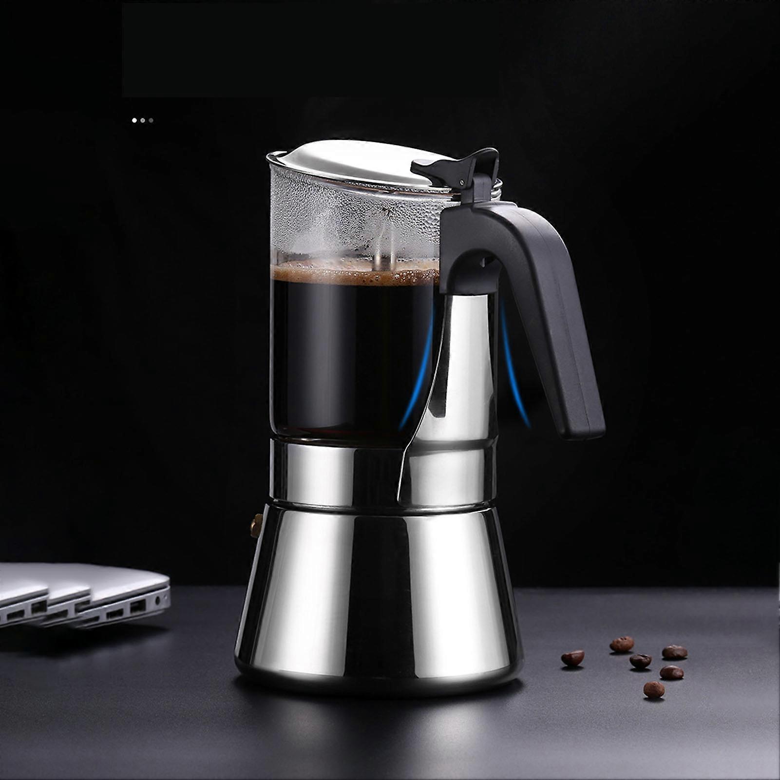Moka Pot Crystal Glass Top Stainless Steel Stovetop Moka Pot Classic ...
