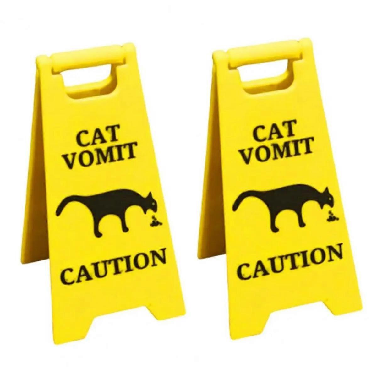 Fashion Funny Cat Vomit Sign Bright Yellow Gift Warning Sign Cat Vomit ...