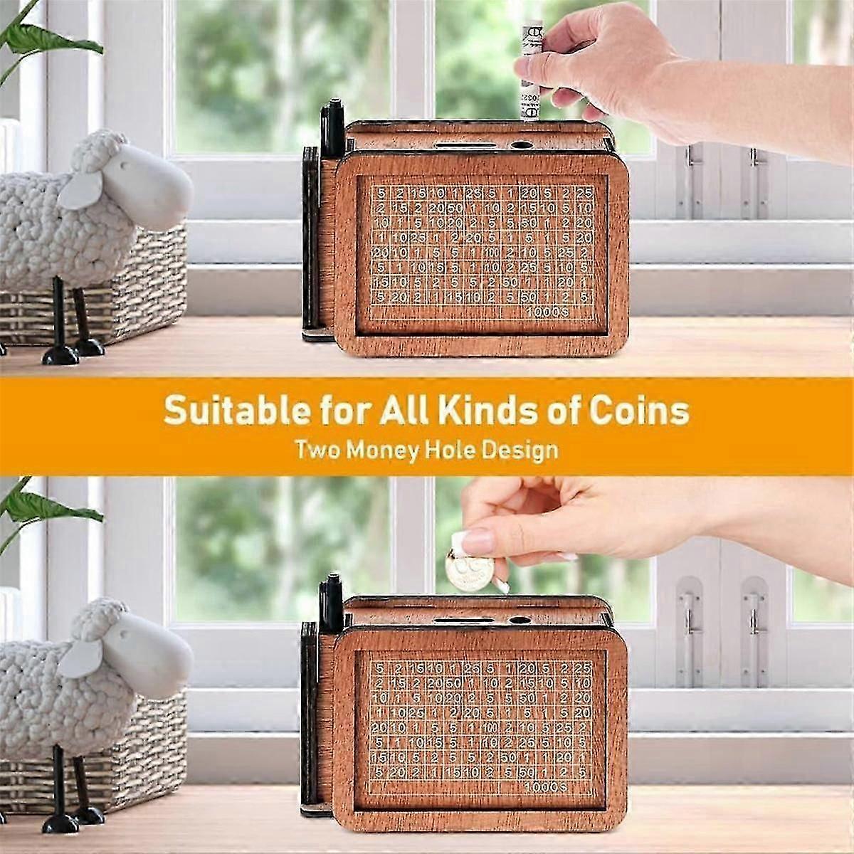 Wooden Money Box with Cash Vault Design, Wooden Piggy Bank, Cash Vault ...