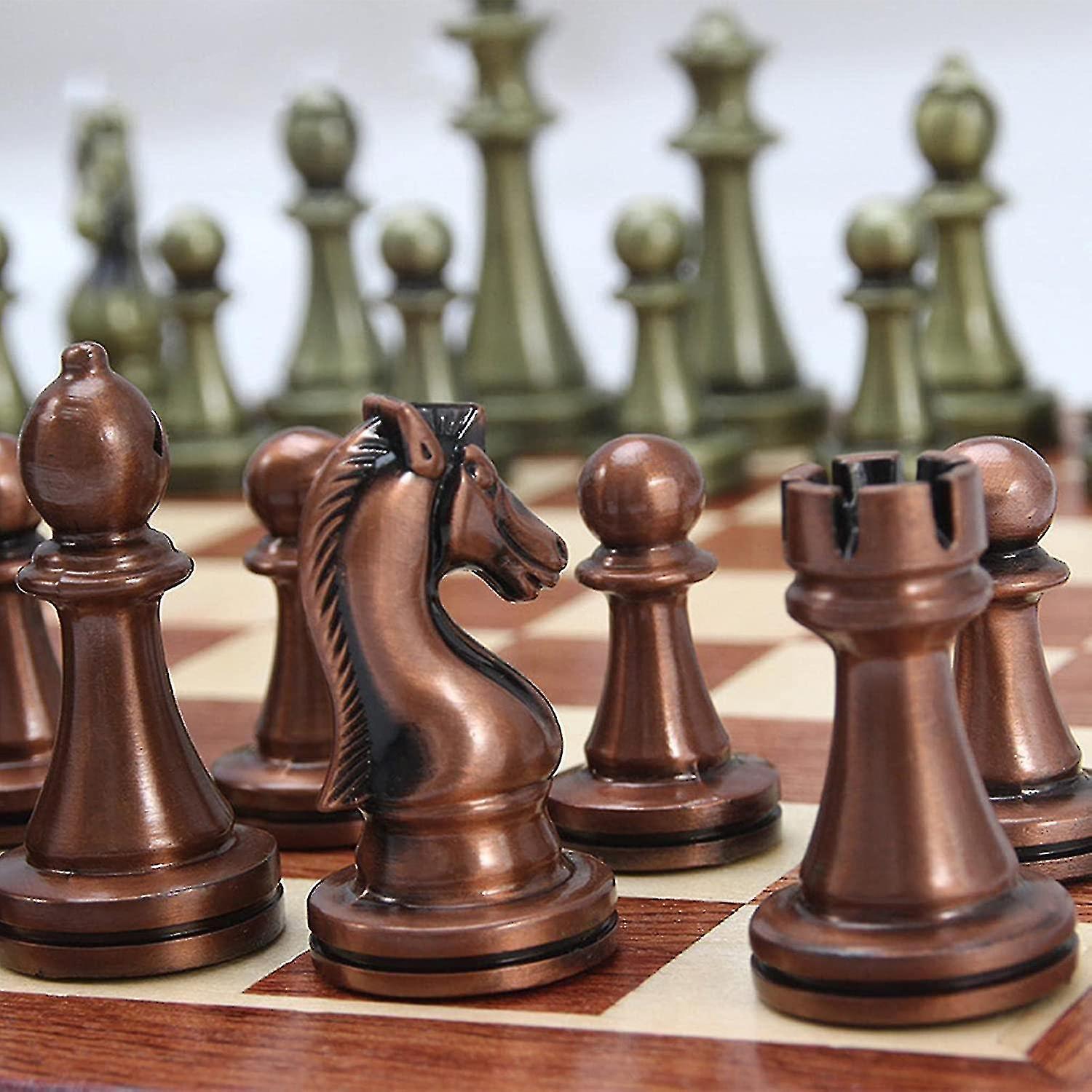 Deluxe Chess Set For Adults, Large Metal Bronze Chess Pieces Set ...