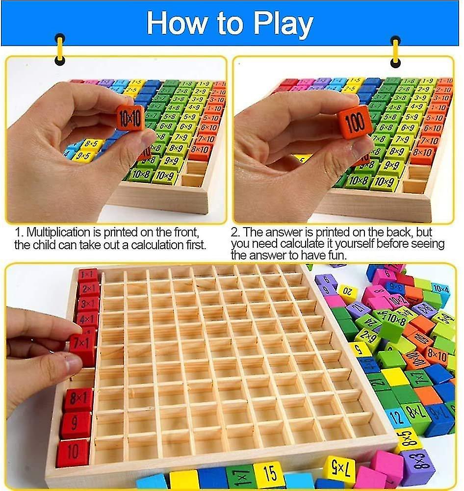 Wooden Times Table Board, 10 X 10 Times Tables Math Toy Educational ...