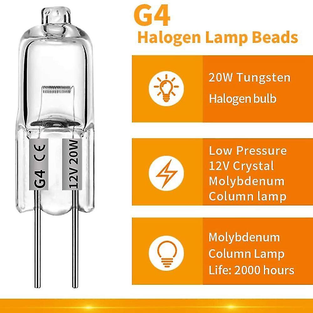 20 Pcs G4 Halogen Bulbs,20w 12v Halogen Light Bulbs 2 Pin Clear Lamp ...