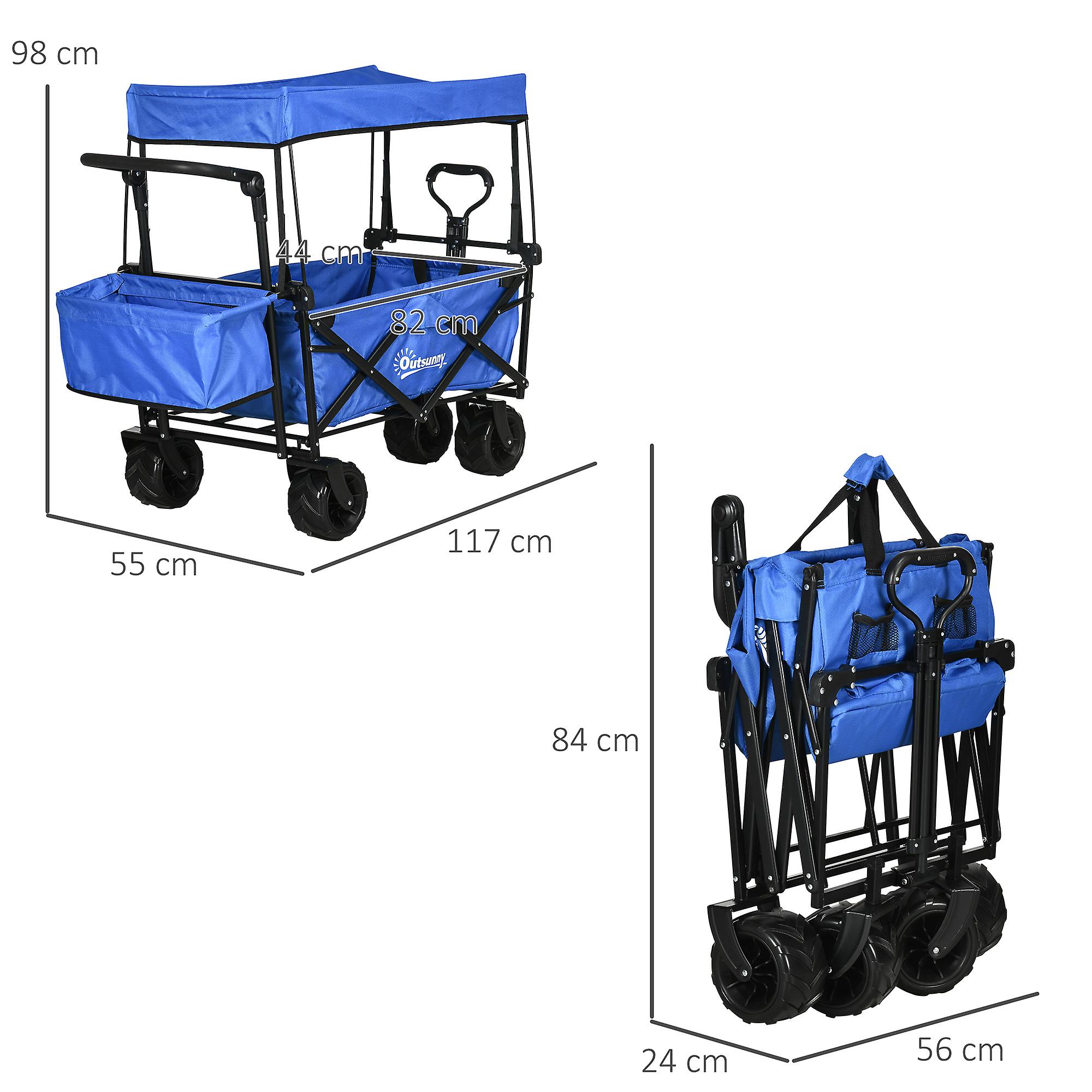 Outsunny Outdoor Push Pull Wagon Stroller Cart w/ Canopy Top Blue ...
