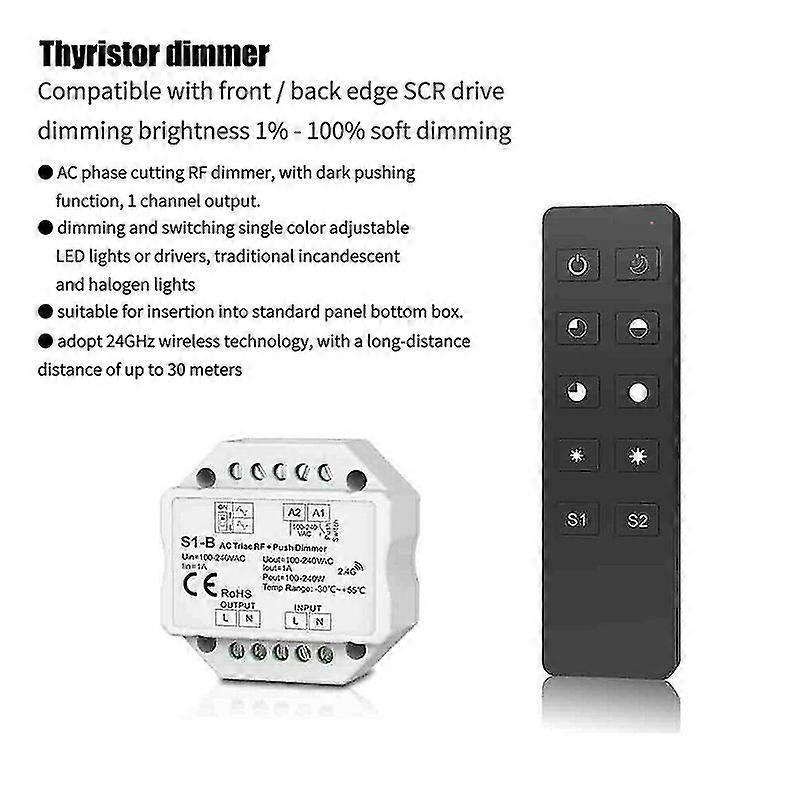 LED Dimmer Switch 2.4G Wireless RF Remote Dimmable Push Switch Smart ...